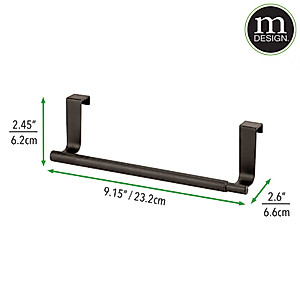mDesign Adjustable, Expandable Over Kitchen Cabinet Towel Bar Rack - Hang on Inside or Outside of Doors, Hold Hand, Dish, Tea Towels - Customizable to 17" Wide, Omni Collection, 2 Pack - Bronze