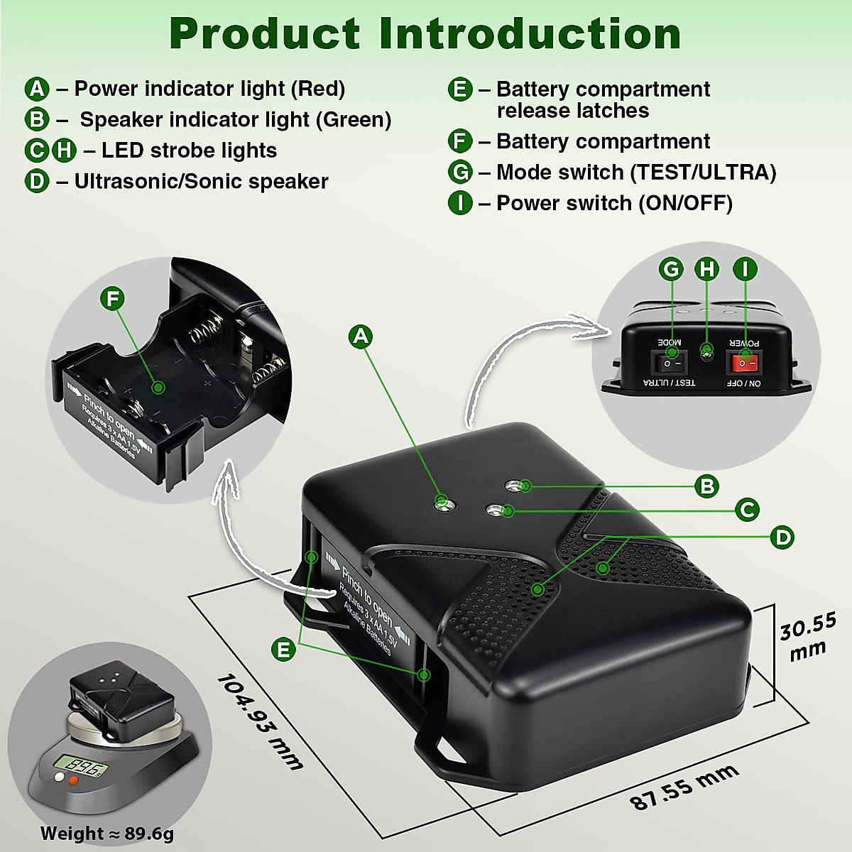 Loraffe Under Hood Animal Repeller Battery Operated Rodent Repellent Ultrasonic Rat Deterrent Keep Mice Out Of Cars With Ultrasound Strobe Light Rodent Defense Wireless Pest Control Device for Vehicle