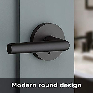 Kwikset 91550-030 Milan Door Handle Lever with Modern Contemporary Slim Round Design for Home Bedroom or Bathroom Privacy in Iron Black