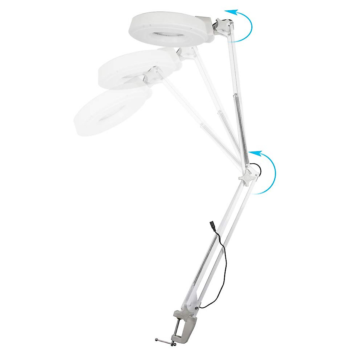 10X Desk Table Clamp Mount Magnifier, Carejoy LED Lamp Light Magnifying Glass Lens Diopter for Workbench, Drafting, Work Light (White Glass)