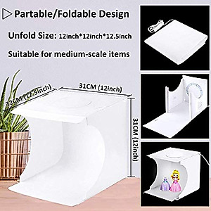 DUCLUS Adjustable Light Photo Studio Box, Mini Photo Light Box, Portable Photography Lighting softbox 6 Color Backdrop kit with Ring White Light 6500K Warm Light 3200K 24cm x 23cm x 23cm