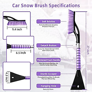 DDSNTY Purple 27”Snow Brush and Detachable Ice Scraper, 1 PC Snow Brush and Ice Scraper Set,Comfortable Foam Grip,Detachable Scraper,Suitable for car SUV and Truck Purple