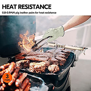 Vgo 3-Pairs Ulined Safety Pigskin Leather Work Gloves Men, Rigger Gloves, Builder Gloves (Size L, Light Cyan, PA9501)