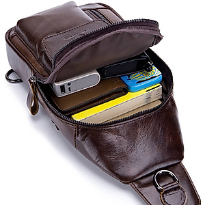 BULLCAPTAIN Genuine Leather Sling Bag for Men Leather Casual Crossbody Shoulder Backpack Travel Hiking Vintage Chest Bags Mens Daypacks (Coffee)