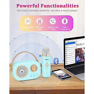 Mini Karaoke Machine for Kids&Adults,Portable Bluetooth Speaker with Wireless Microphones and Stereo Sound Enhanced Bass,Gifts for Girl 6 7 8 9 10 11 12 Years Old (Pink)