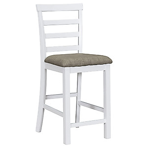 5-Piece Rustic Dining Table Set, Rubber Wood Counter Height Table with 4 Padded Chairs and Integrated 9 Bar Wine Compartment, Wineglass Holdersc for Dining Room Kitchen (Brown + White Wash-04)