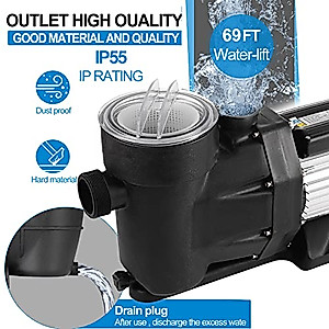 TOPDEEP Pool Pump 2.5 HP Inground, 8800 GPH Self Primming pool pump above ground, 1850W Single Speed Swimming pool pumps with Strainer Basket & 2Pcs Connectors