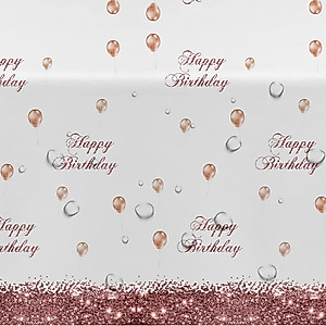 Xigejob Happy Birthday Decorations Tablecloth, Disposable Birthday Party Supplies Table Covers, Rose Gold Table Cloth for Women 30th 40th 50th 60th 70th 80th 90th Birthday | 2 Pack (54in x 108in)