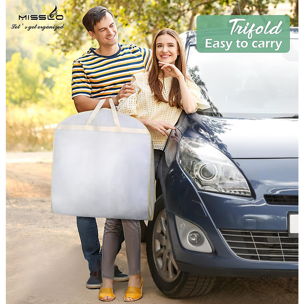 MISSLO 70" Bridal Wedding Gown Dress Garment Bag with Accessories Pouch Large Travel Garment Cover 8" Gusset (White)