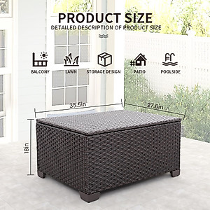 WAROOM Outdoor PE Wicker Coffee Table - Resin Rattan Patio Table Garden Furniture Backyard Storage Table with Waterproof Lining Bag, Brown
