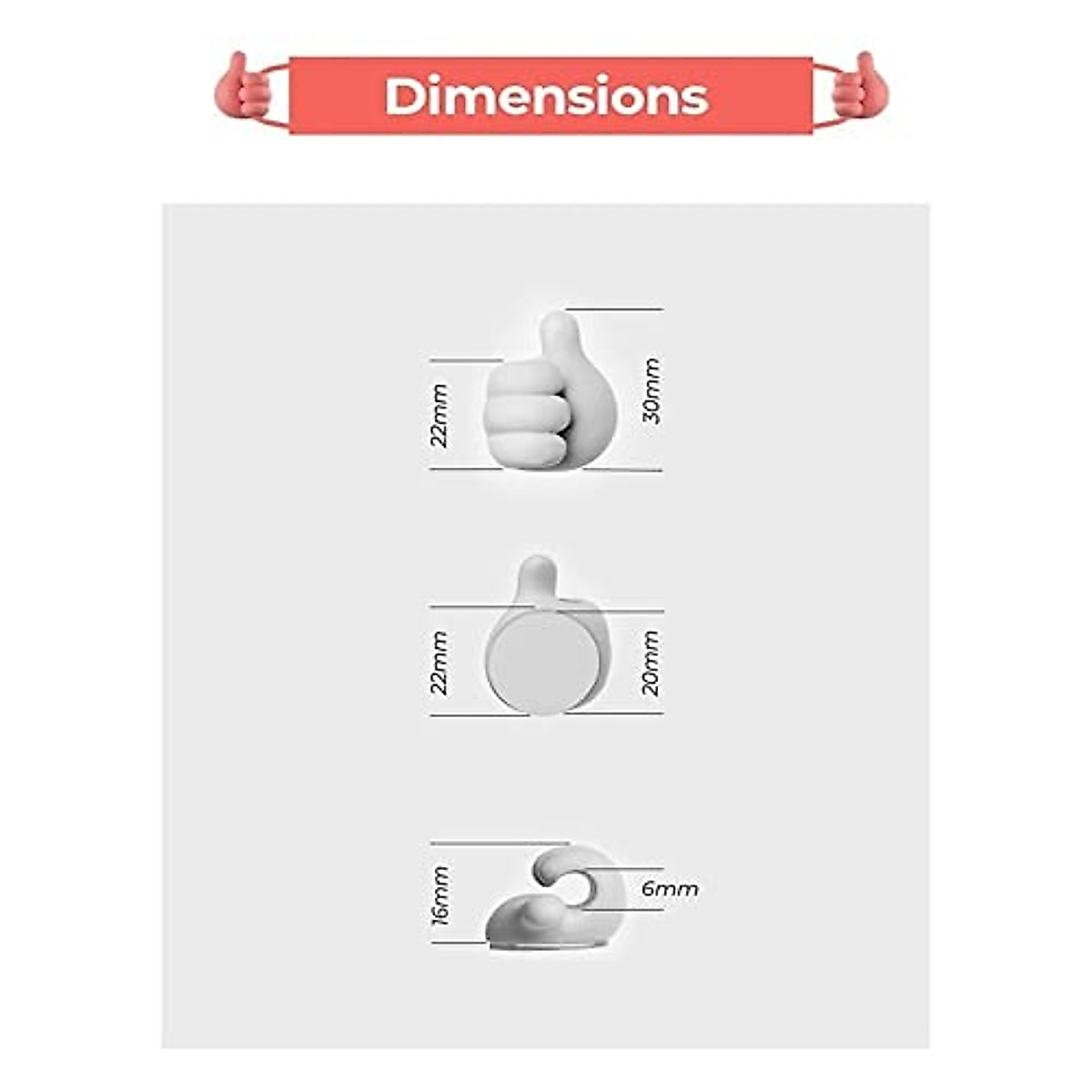 Dverrtuy Self-Adhesive Thumb Hooks, 16pcs Creative Silicone Thumb Wall Hooks Key Toothbrush Thumb Hook Holder for Data Cable Headphones Home Office Wall Storage Multifunctional Nail Free