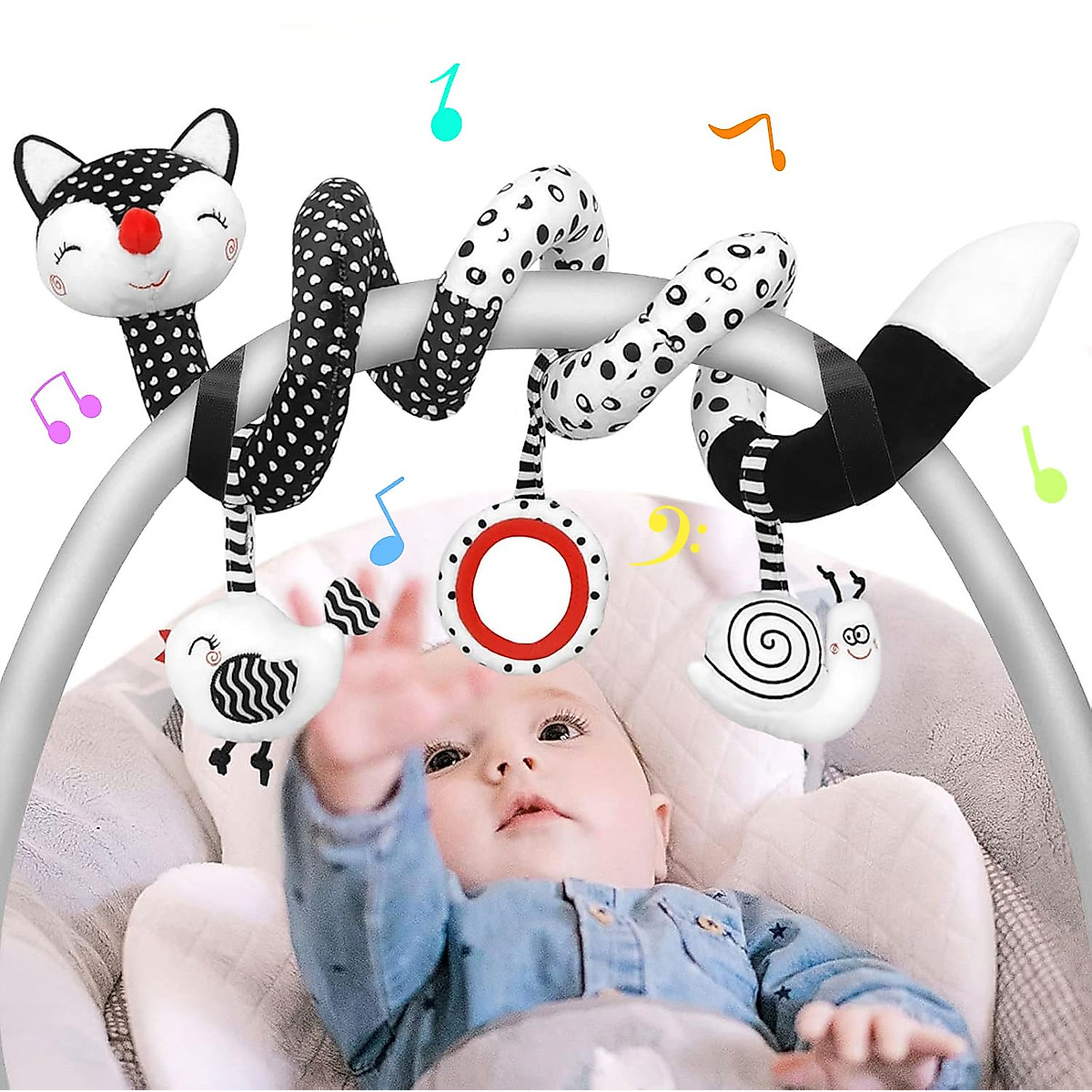 MONSTIME Car Seat Toys Black and White High Contrast Baby Toys for Newborn, Stroller Toys Newborn Toys Infant Toys for 0 3 6 9 12 Months Girls Boys, Baby Toys 0-6 Months for Crib Mobile Best Gift