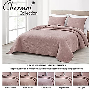 Chezmoi Collection Octavia 3-Piece Floral Medallion Embroidered Bedspread Coverlet Set - All Season Bed Cover Pre-Washed Cotton Quilt Set, Queen Size, Woodrose