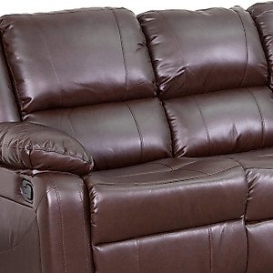EMMA + OLIVER Brown LeatherSoft Sofa with Two Built-in Recliners