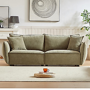 Yoglad 3-Seater Modular Sectional Sofa, Minimalist Style Upholstered Loveseat, Deep Seat Chenille Couch with 2 Pillows, for Living Room Apartment Office (Light Green)