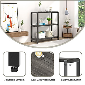 FOLUBAN Rustic Small Bookshelf and Bookcase, 3 Tier Low Short Book Shelf, Industrial Metal and Wood Book Case for Bedroom Living Room, Dark Gray