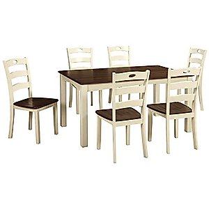 Signature Design by Ashley Woodanville 7 Piece Dining Room Set, Includes Table & 6 Chairs, Cream & Brown