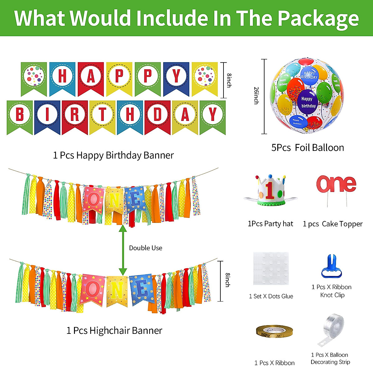 HYOWCHI Sesame Friends 1st Birthday Party Supplies - Sesame Theme First Birthday Decorations, Balloon arch, Highchair Banner, Crown, Banner, Topper, Cartoon Sesame One Year Old Birthday Supplies Decor