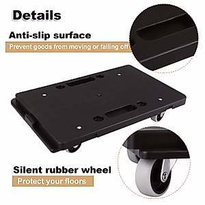 Furniture Dolly, Small Dolly with Wheels, 16.3 x 11 inch Furniture Moving Dolly 4 Wheels Heavy Duty Mini Dolly, Portable Flat Dolly Moving Cart for Moving, 500 Lbs Capacity (Black)