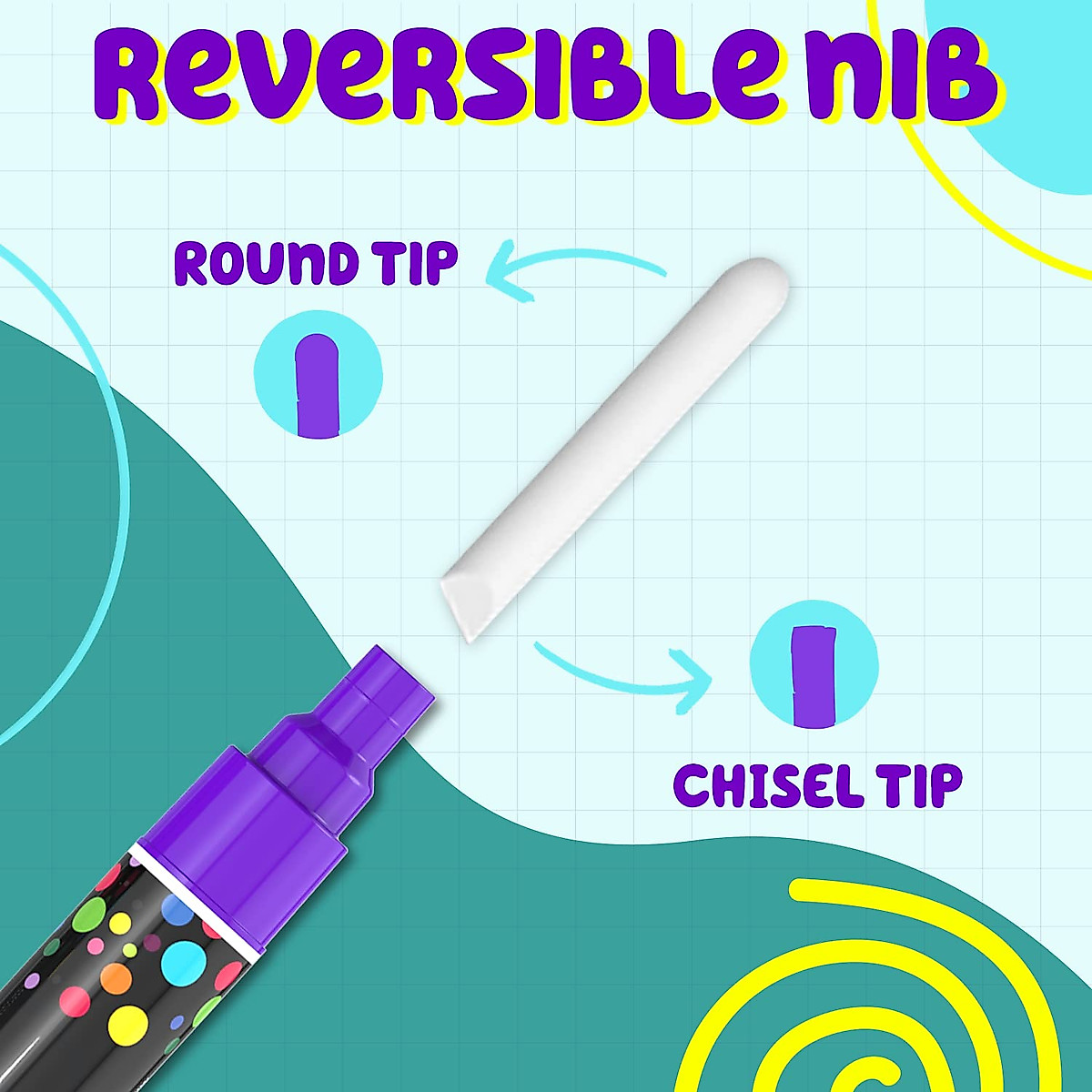 Chalkola Chalk Markers for Chalkboard, Blackboard, Window, Bistro, Car Glass, Board, Mirror (10 Pack, 6mm) - Wet Wipe Erasable Liquid Chalk Pens Paint Ink - 6mm Reversible Tip Chalkboard Markers