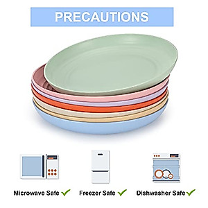 ZongXing Wheat Straw Plates, 14 Pack 6 inch Plastic Plates Reusable, Lightweight Unbreakable Dinner Plates Set, Healthy Cereal Dishes Dishwasher & Microwave Safe, Beige