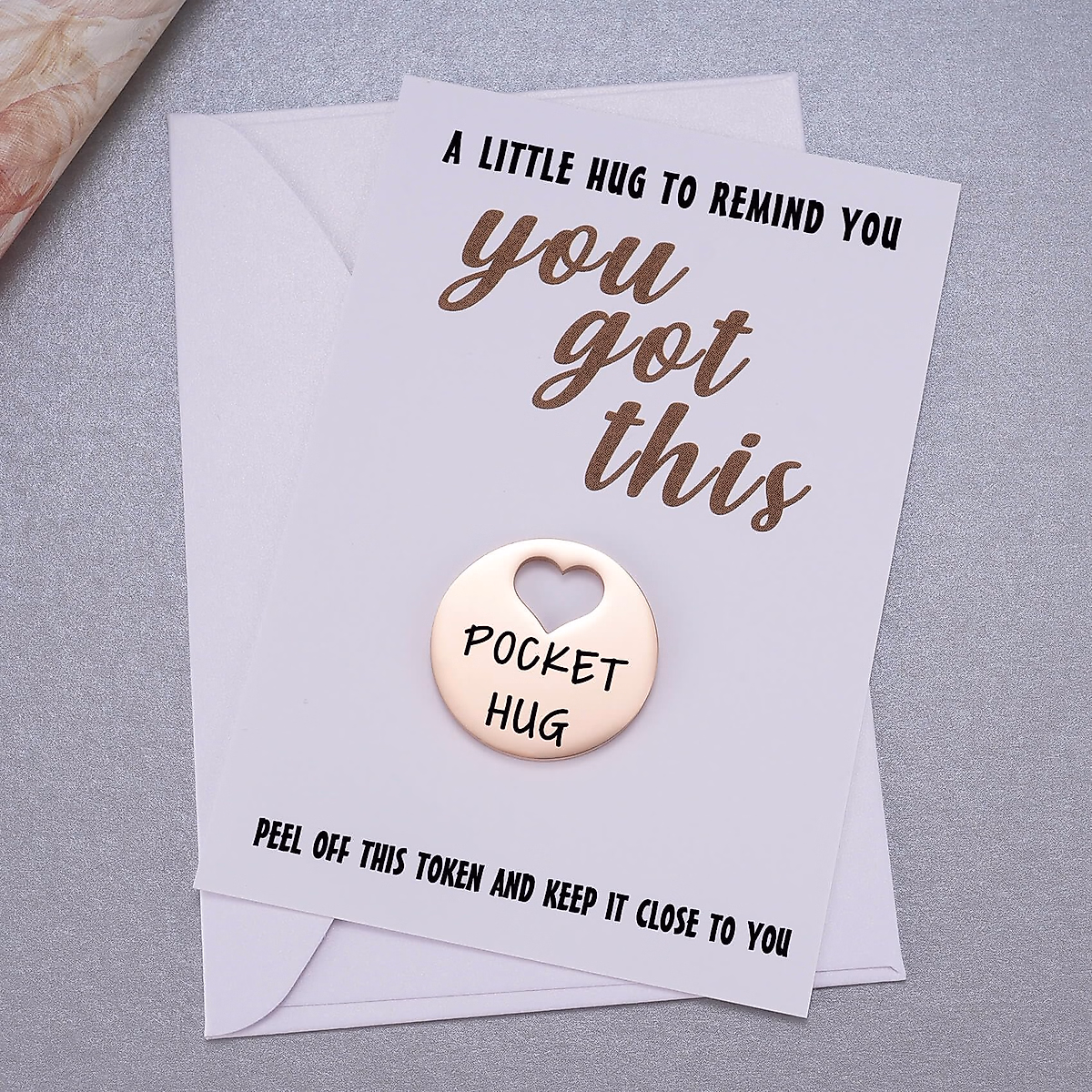 MIXJOY Little Pocket Hug Token You Got This & Greeting Card for Friends Family, Think of You Missing You Gift, Positivity Cheer Up Gift for Him Her, Good Luck, Sengding a Hug Gifts, Rose Gold