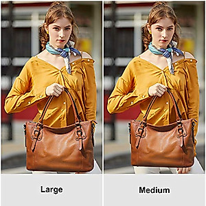 S-ZONE Women's Vintage Genuine Leather Tote Handbag Large Crossbody Bag Shoulder Purse with Zipper Pocket Outside (Medium-Brown)