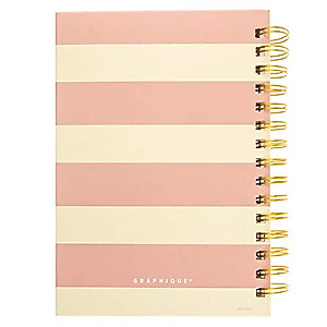 Graphique Hardbound Spiral Journal | Heart of Gold Pink Stripe Design | Premium Paper | Notebook | Diary | Lists | Record Month and Date | Great Gift | 160 Ruled Pages | 6.25” x 8.25”