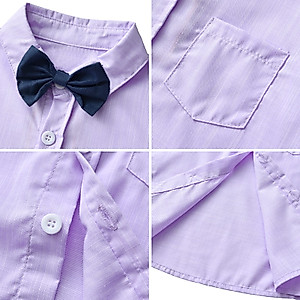 amokk Gentleman Outfits Formal Wear for Toddler Baby Boys Bow Tie and Suspenders Clothing Set (Purple-Navy, 18-24 M)