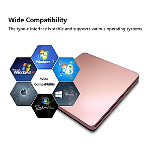 External DVD Drive，USB 3.0 Portable CD/DVD +/-RW Drive/DVD Player for PC Computer USB-C/Type-c Slim DVD/CD ROM Rewriter Burner Compatible with The Latest MacBook pro/MacBook/dell Laptop etc