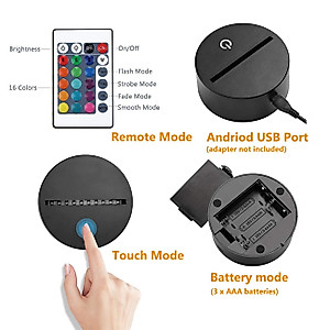 HPBN8 Ltd Creative 3D Swimming Night Light USB Powered Touch Switch Remote Control LED Decor Optical Illusion 3D Lamp 7/16 Colors Changing Children Kids Toy Christmas Xmas Brithday Gift