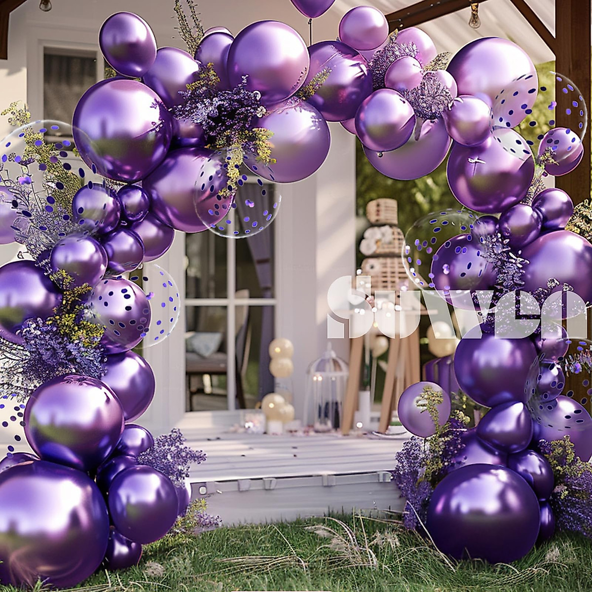 SUWEN Metallic Purple Balloons and Confetti Balloons 18/12/10/5Inch Different Sizes 60PCS Set Shiny Latex Helium Dark Purple Balloon for Birthday Party Graduation Anniversary Decorations