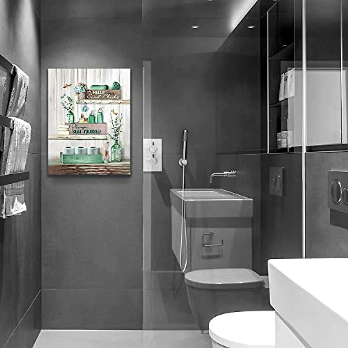 Bathroom Decor Wall Art, Bathroom Rules Wall Decor, Dragonfly Wall Art Teal Rustic Farmhouse Bathroom Canvas Prints Signs Wood Background Bathroom Pictures Artwork Framed Bath Laundry Home Decorations