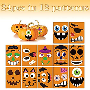 Joy Bang Halloween Pumpkin Stickers Pumpkin Decorating Stickers 24PCS Pumpkin Stickers Kit for Kids Halloween Pumpkin Face Stickers Decals