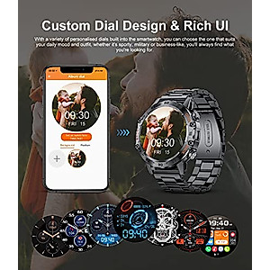 Military Smart Watch for Men (Answer/Make Call), 1.39'' DIY HD 400mAh Long Battery Tactical Sports Watch with 100+ Sports Modes Heart Rate Blood Pressure Monitor,Smartwatch for iPhone Android Phone