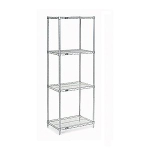 Nexel 4-Shelf Wire Shelving Unit, Silver Finish, 24" W x 24" L x 74" H