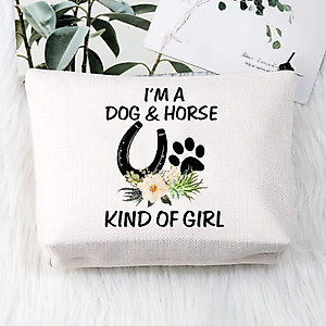BDPWSS Dog Lover Gifts Horse Makeup Bags For Women Teen Girls I'm a Dog And Horse Kind Of Girl Paw Print Horseshoe Gift For Dog Mom Horse Lover Cowgirl Equestrian Gifts (Dog horse girl)