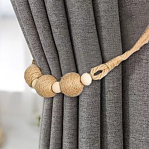Boho Curtain Tiebacks Ropes, Magnetic Drapery Buckles for Decoration, Boho Curtain Tiebacks Curtain Holdbacks for Wall Curtain Tiebacks Window Drape Tie Back with Hooks for Bedroom Wall (Beige)
