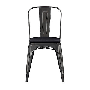 EMMA + OLIVER Perth Stacking Dining Chair - Antique Black Galvanized Steel Frame - Black Polyresin Seat - for Indoor/Outdoor Use