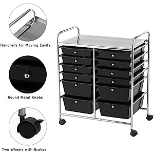 ReunionG 12-Drawer Storage Cart, Rolling Organizer with 4 Large & 8 Small Drawers, Steel Frame, Black
