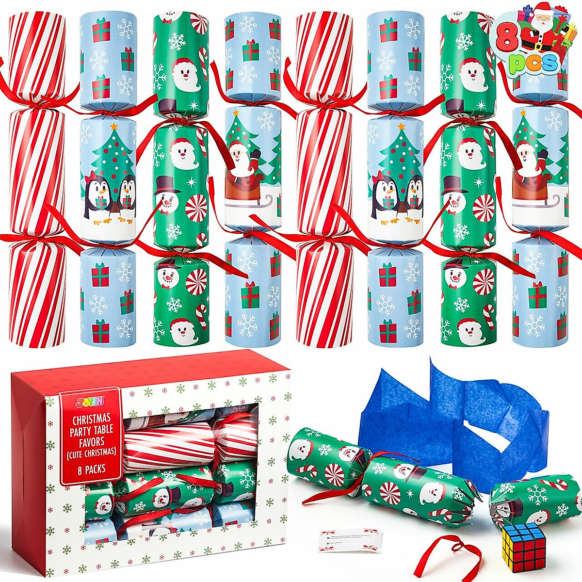 JOYIN 8 Pack Christmas Party Favor Non-Snap Christmas Party Table Favors with Holiday Party Favor Supplies for Kids and Adults, Christmas Parties, Dinners and Holidays