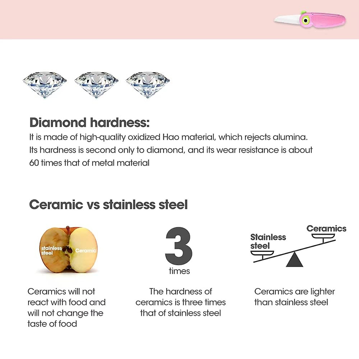 S.ROKE TTAN Portable Ceramic Paring Knife - 2.5 Inches Sharp Blade, Paring Knives, Fruit and Vegetable Knife. Folding Knife, Cutter Peeler 2 in 1, Mini Cute Fruit Knife for Travel, Camping (Pink)