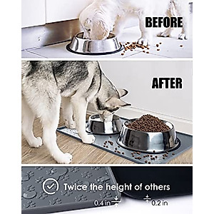 AVYDIIF Silicone Dog Cat Food Mat, Waterproof Slip Resistant Raised Edge Pet Feeding Mats, Pet Bowl Mat Anti-Messy and Prevent Spill on Floor, Dishwasher Safe(L: 24" X 16", Grey)