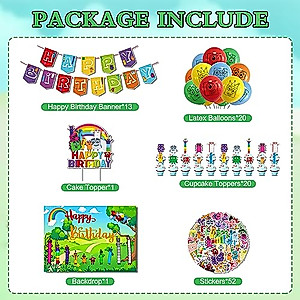 107 Pcs Number Blocks Birthday Party Supplies - Number Birthday Decorations Include Banner, Latex Balloons, Cake Topper, Cupcake Toppers, Backdrop, Stickers, Digital Themed Block Party Gift Sets