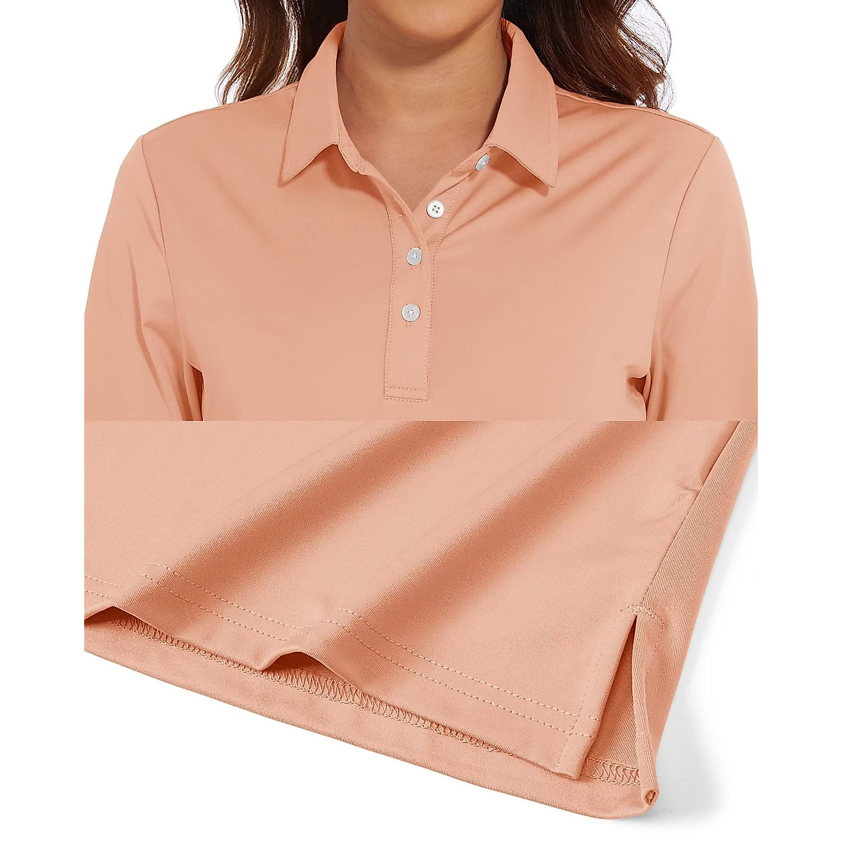KEFITEVD Athletic Shirts Women Golf Polo Shirts Long Sleeve Collared Shirt UPF 50+ Quick Dry Sun Shirt Outdoor Performance Rashguard for Women Apricot
