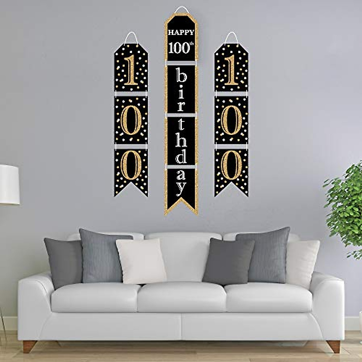 Big Dot of Happiness Adult 100th Birthday - Gold - Hanging Vertical Paper Door Banners - Birthday Party Wall Decoration Kit - Indoor Door Decor