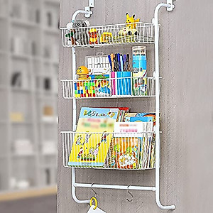Wetheny Over The Door Heavy Duty 3 Tier Hanging Wire Storage Basket Pantry Cabinet Spice Rack Towel Rack hanging Shelf Organizer with Hooks and Napkin Holder for Bathroom Kitchen Craft Room White