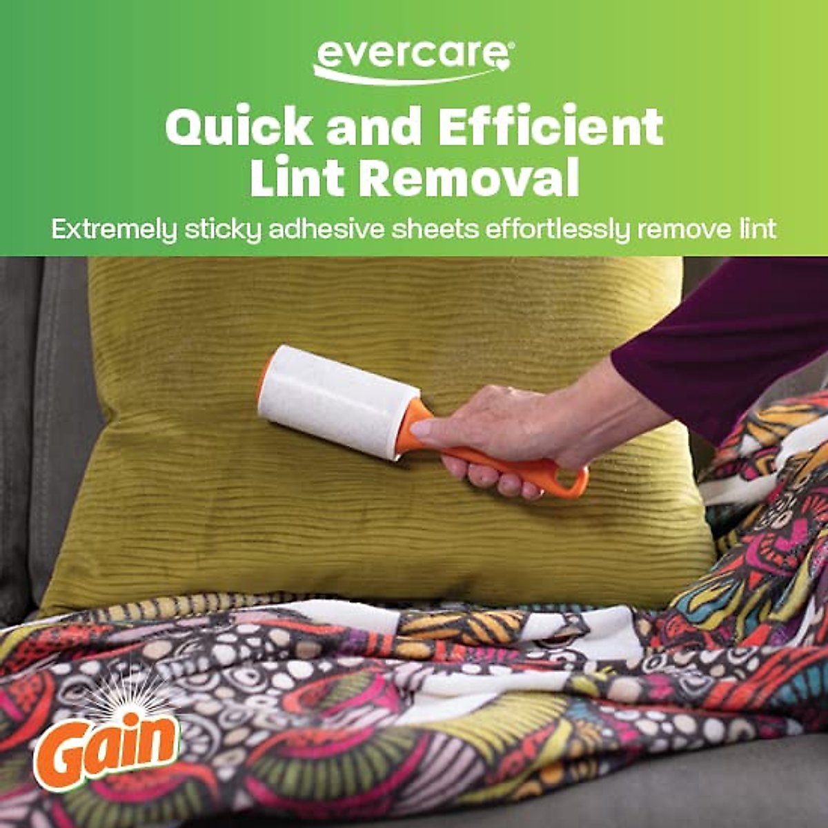 Evercare Gain Scented All-Purpose Lint Roller Value Pack with 2 Lint Rollers and 3 Refill Rolls, 60 Sheets Each Multicolor