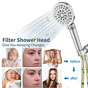 DOILIESE 6 Settings Shower Head with Handheld, High Pressure Shower Head Filter for Hard Water - 15 Stage Filtered Shower Head with Hose for Remove Chlorine Heavy Metals and Other Sediments (Chrome)