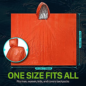 FosPower Emergency Rain Poncho [4 Pack] [Retains 90% Body Heat] Reusable Weather Resistant Raincoat for Men, Women, Adults, Camping, Hiking, Emergency Supplies & Survival Kits (Green + Orange)